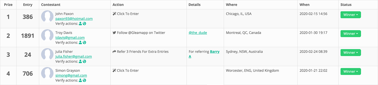 Drawing Random & Daily Winners For a Competition