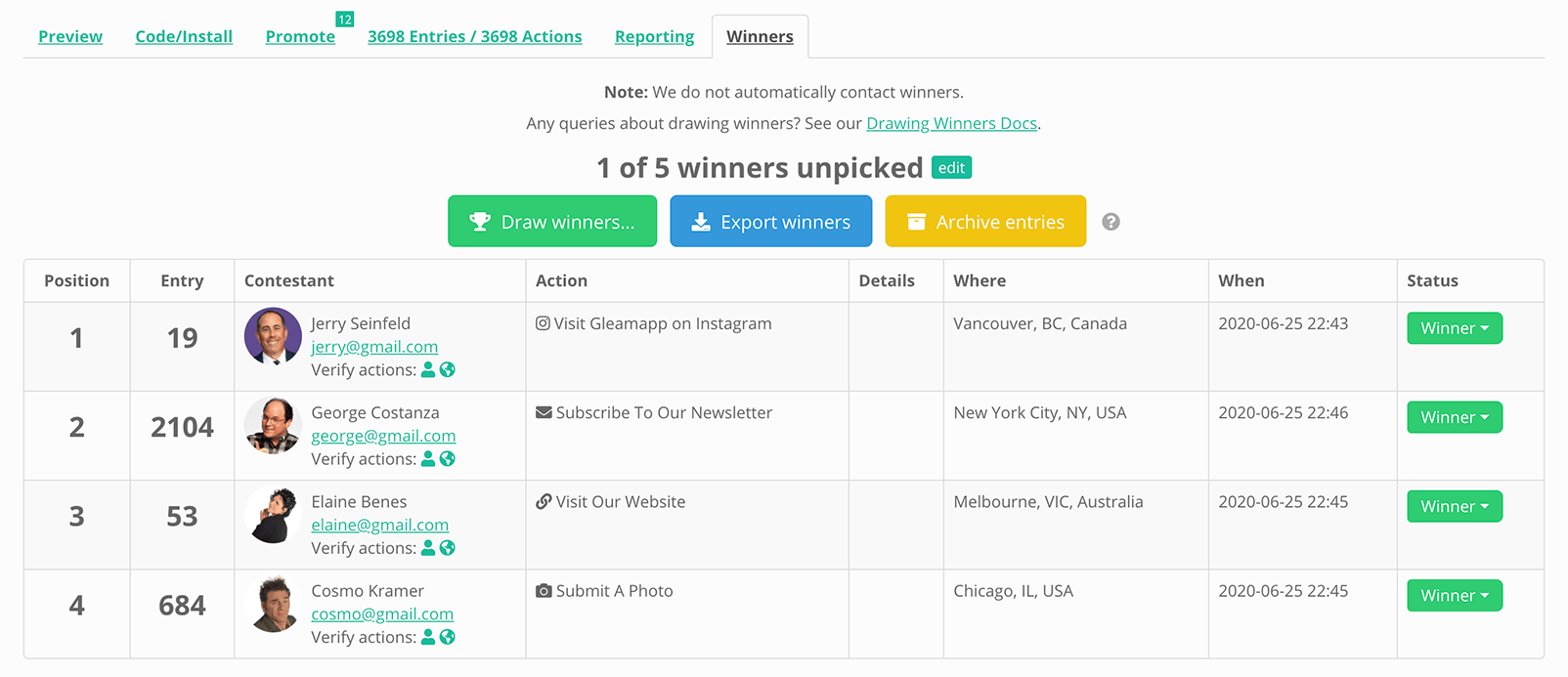 Drawing Random & Daily Winners For a Competition