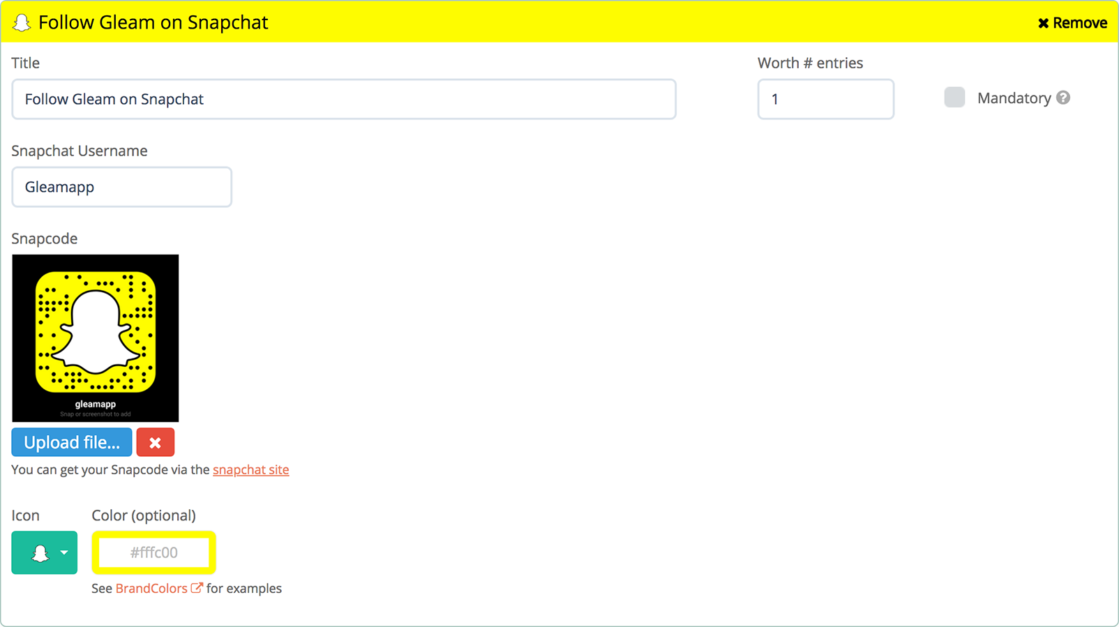 Snapchat Follow Contest - Gleam Documentation